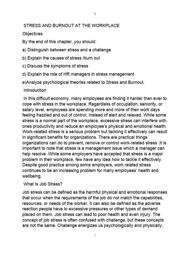 Stress and Burn Out at The Workplace | PDF | Occupational Burnout ...