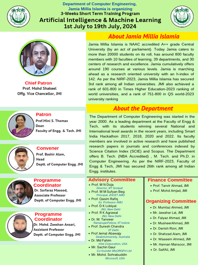Jmi STTP Ai ML 2024 Brochure | PDF | Computing | Computer Science