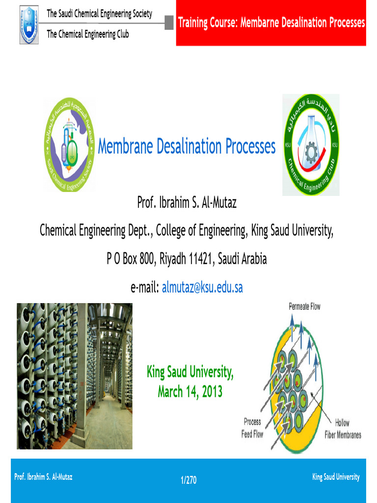 Membrane Desalination Processes | PDF | Membrane | Desalination