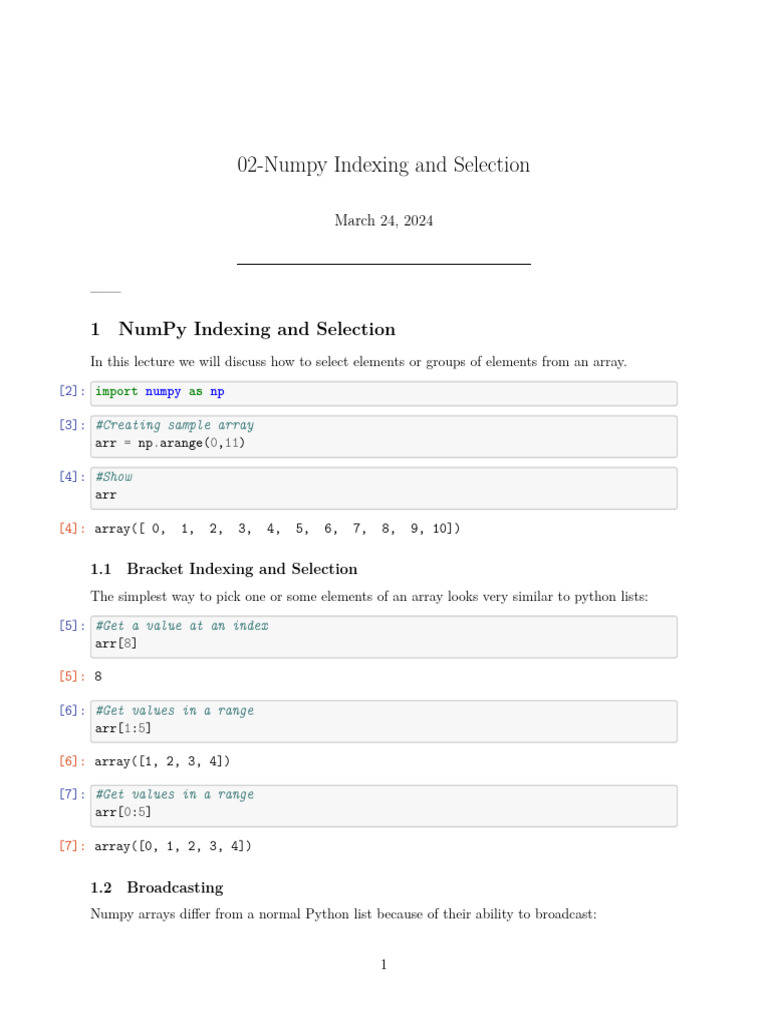 02-Numpy Indexing and Selection | PDF | Computer Programming | Linear Algebra
