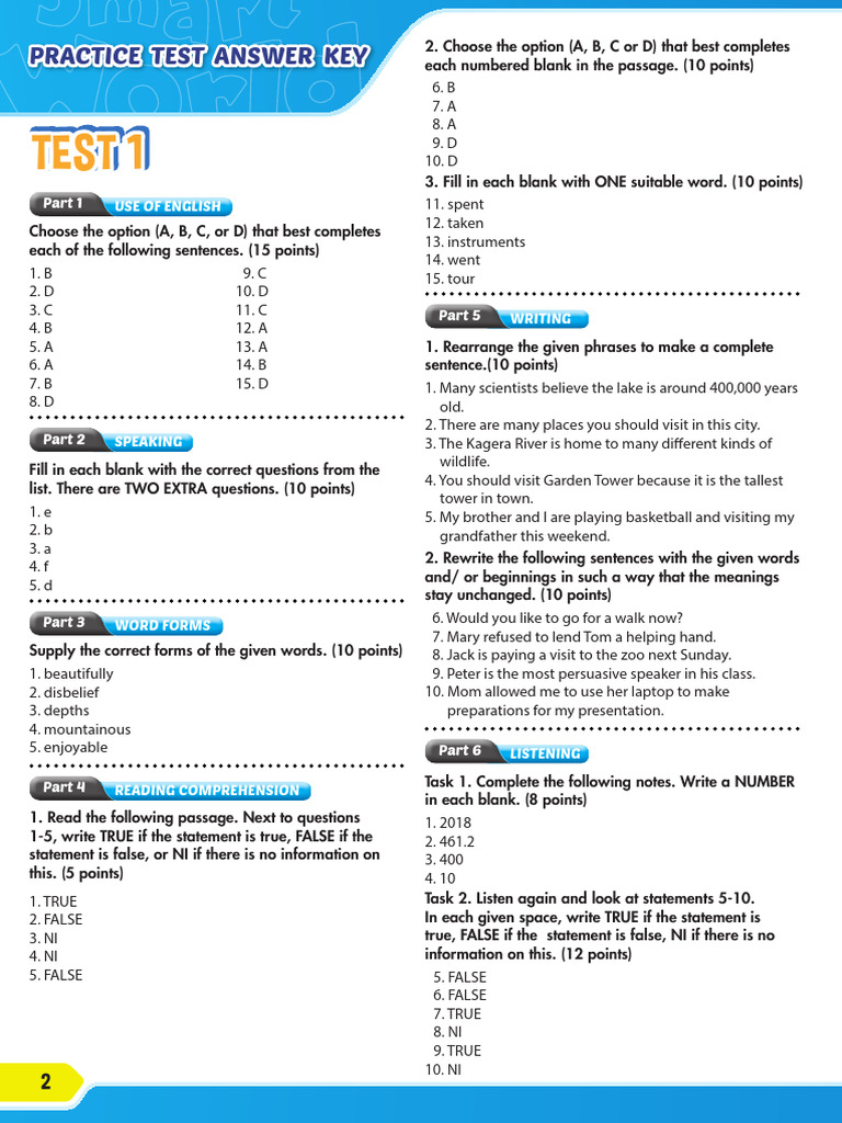 Practice Test Answer Key | PDF | English Language | Reading Comprehension