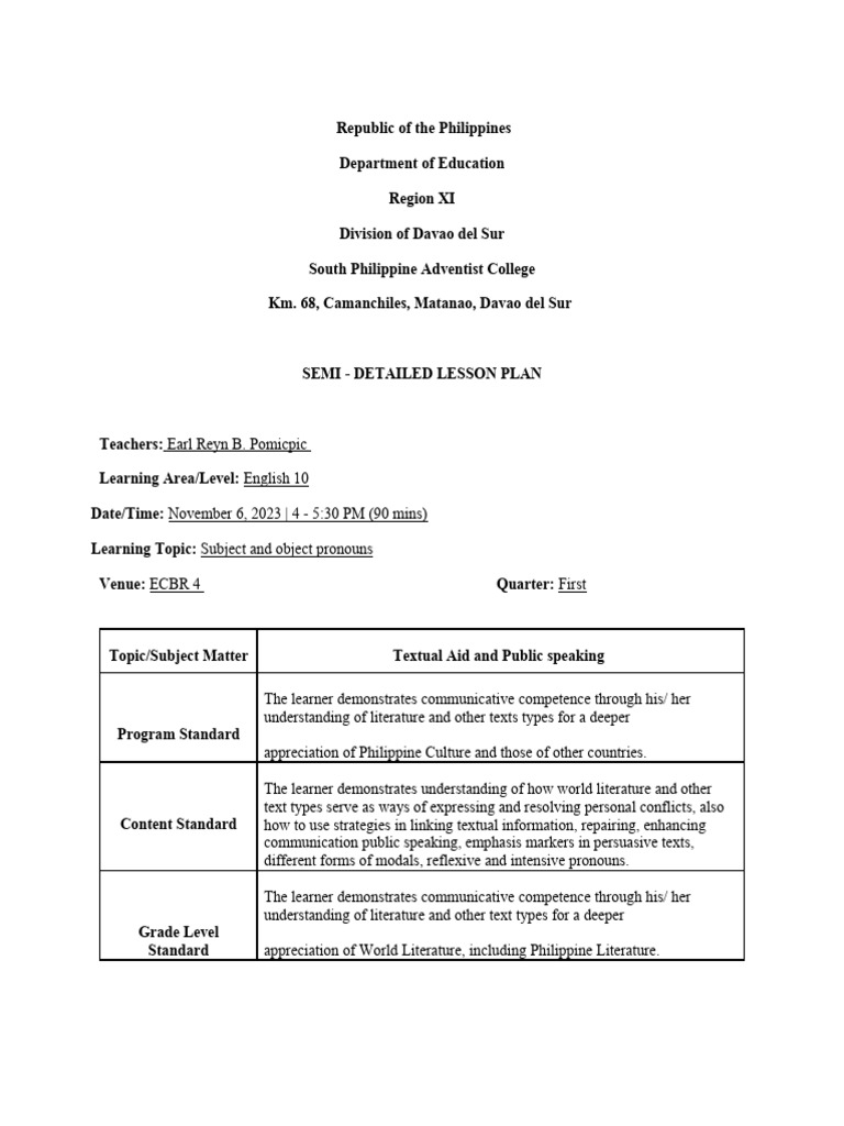 Final Lesson Plan Canastra Pomicpic | PDF | Eve | Adam And Eve