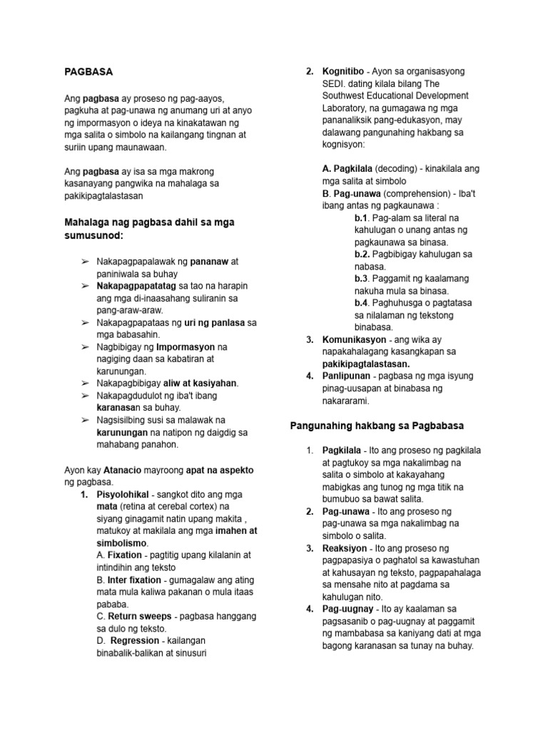 Pagbasa 1ST Sem | PDF