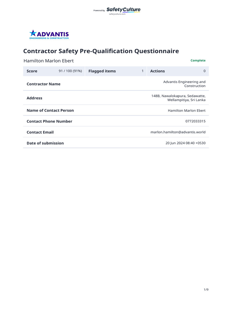Contractor Safety Pre-Qualification Questionnaire | Download Free PDF ...