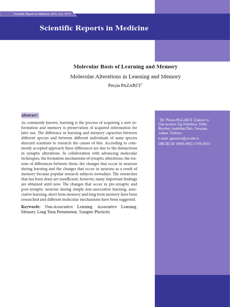 Molecular Mechanisms of Learning and Memory | PDF | Long Term ...