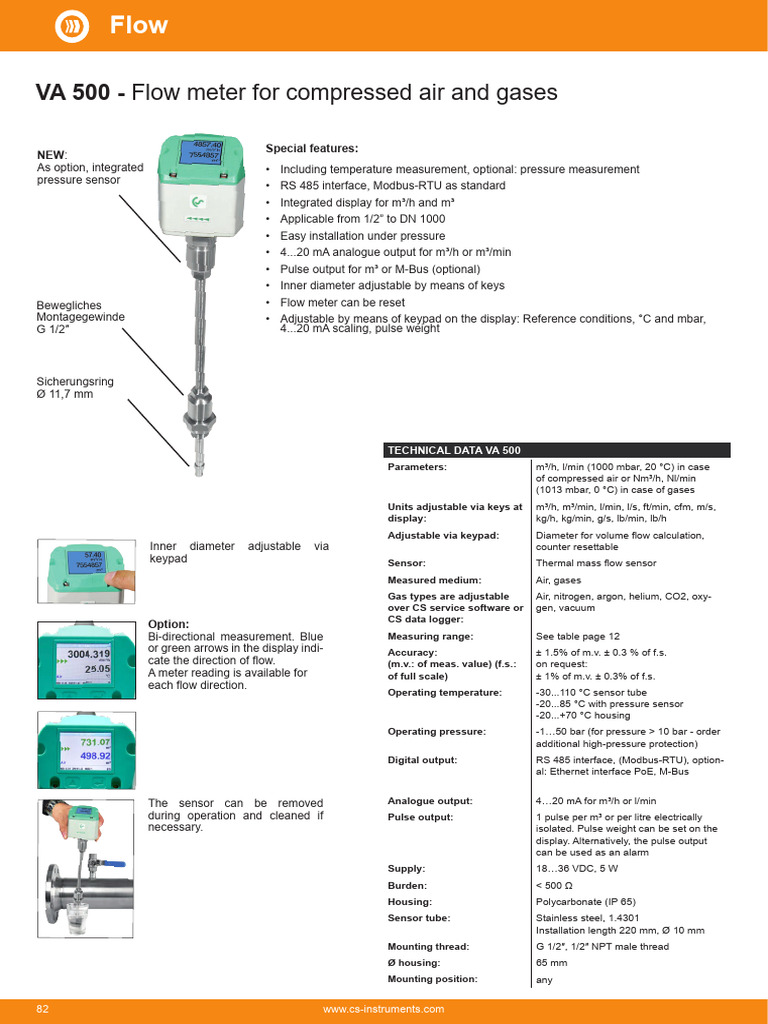 Data Sheet VA500 EN | PDF | Flow Measurement | Gases