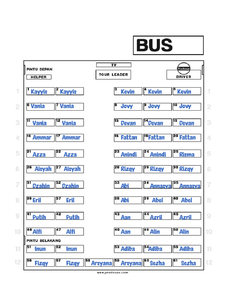 Denah Kursi Bus Pariwisata Seat 2 3 61 Kursi | PDF