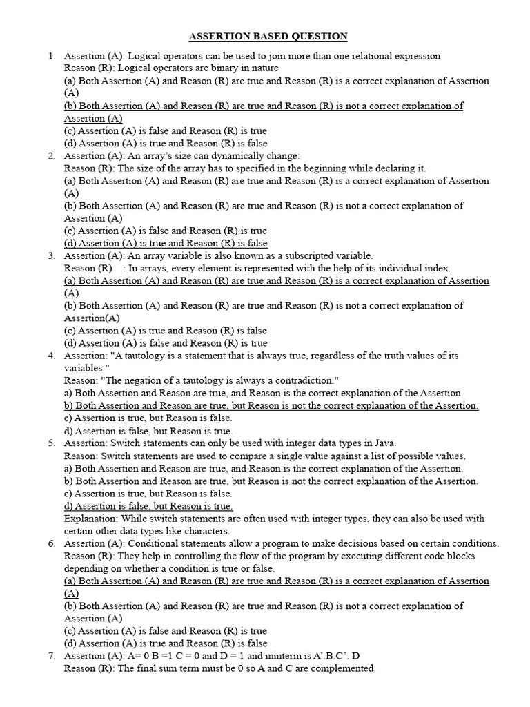 Assertion Based Question Pdf Logic Gate Inheritance Object 5240