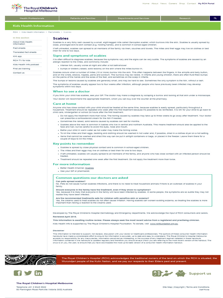 Scabies RCH | PDF | Diseases And Disorders | Medical Specialties