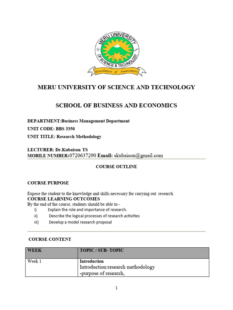 Research Methodology Course Outline | PDF | Methodology | Thesis