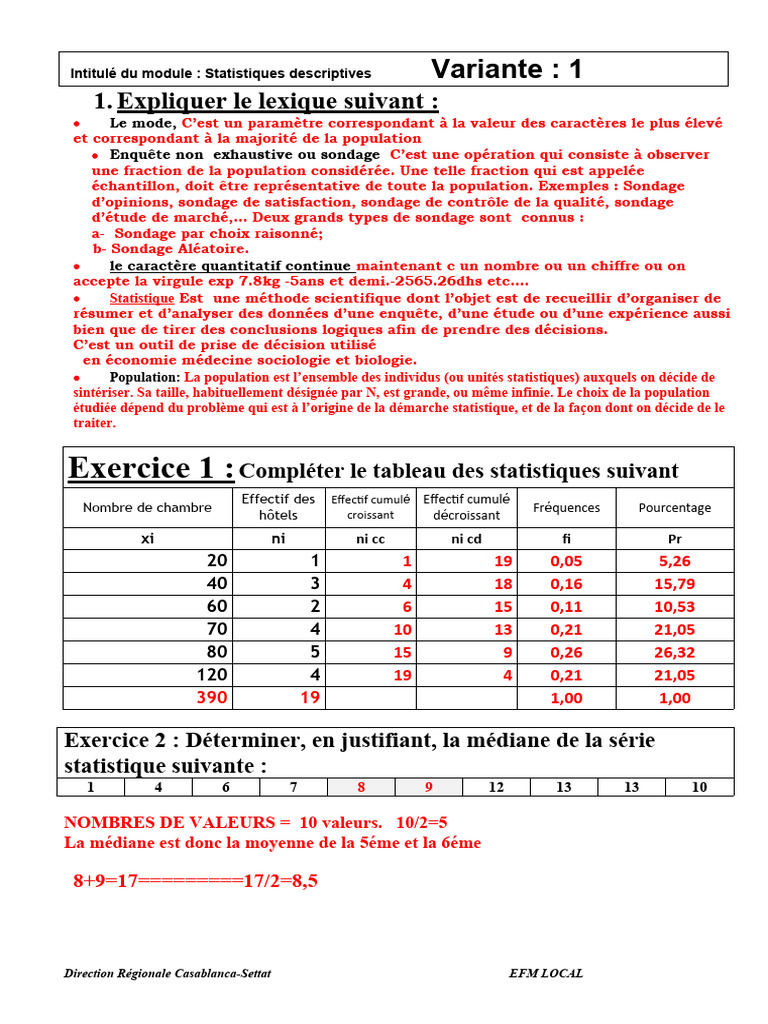 Statistiques Descriptives et Sondages | PDF | Statistiques | Sondage ...