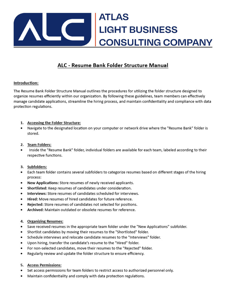 ALC - Resume Bank Folder Structure Manual | PDF | Regulatory Compliance ...