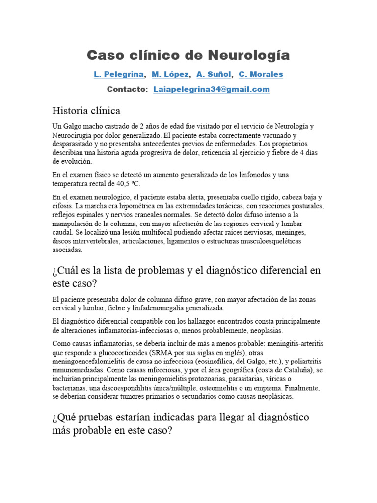 Caso Clínico de Neurología | PDF | Neurología | Fluido cerebroespinal