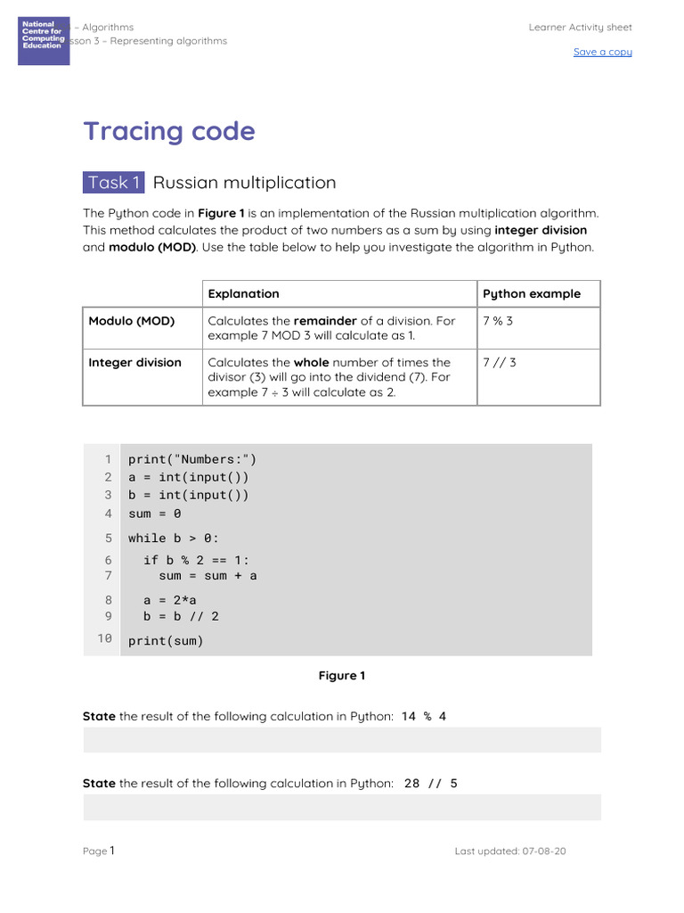 A2 Worksheet - Tracing Code | Download Free PDF | Number Theory | Algorithms