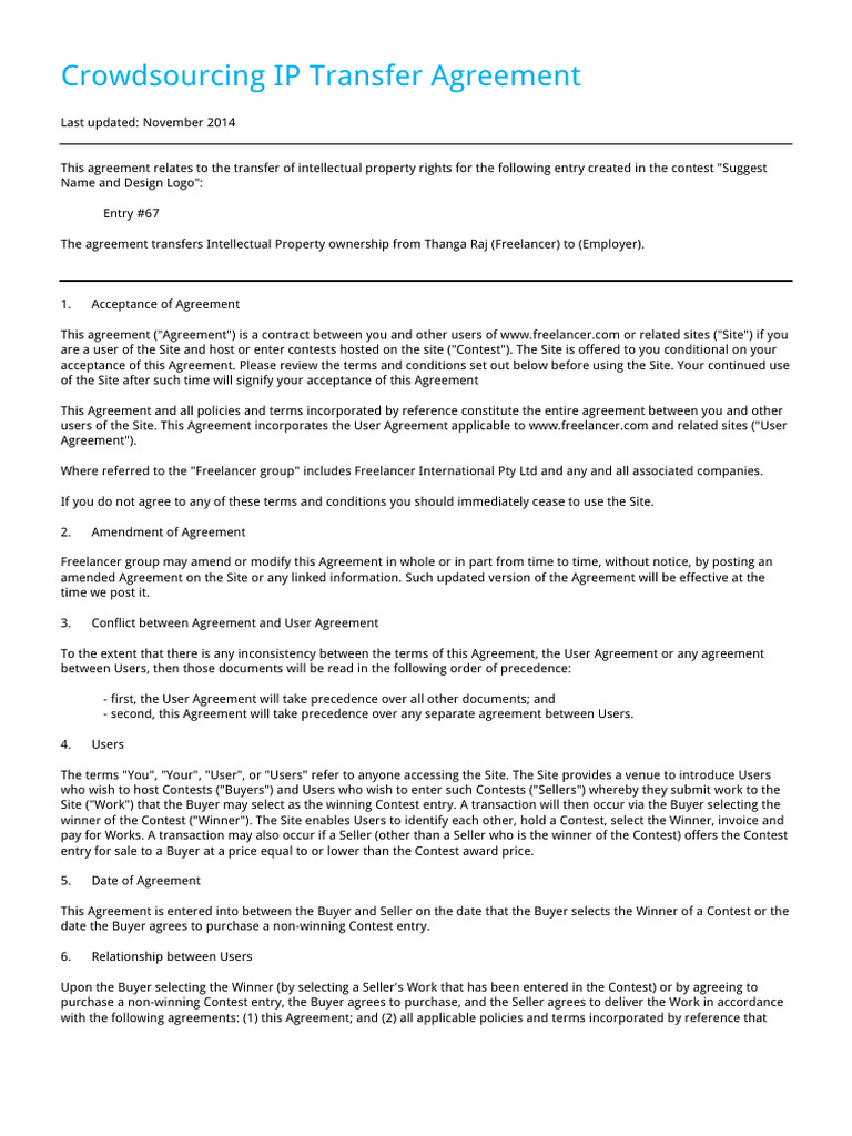 IP trnasfer Agreement - handover-contract-69589 | PDF | Indemnity ...