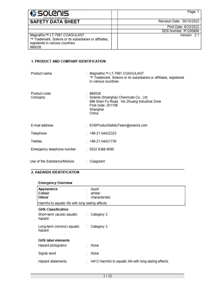 magna floc | PDF | Chemical Substances | Materials