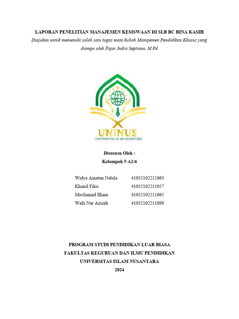 Laporan - Kel 5 - Manajemen Kesiswaann | PDF
