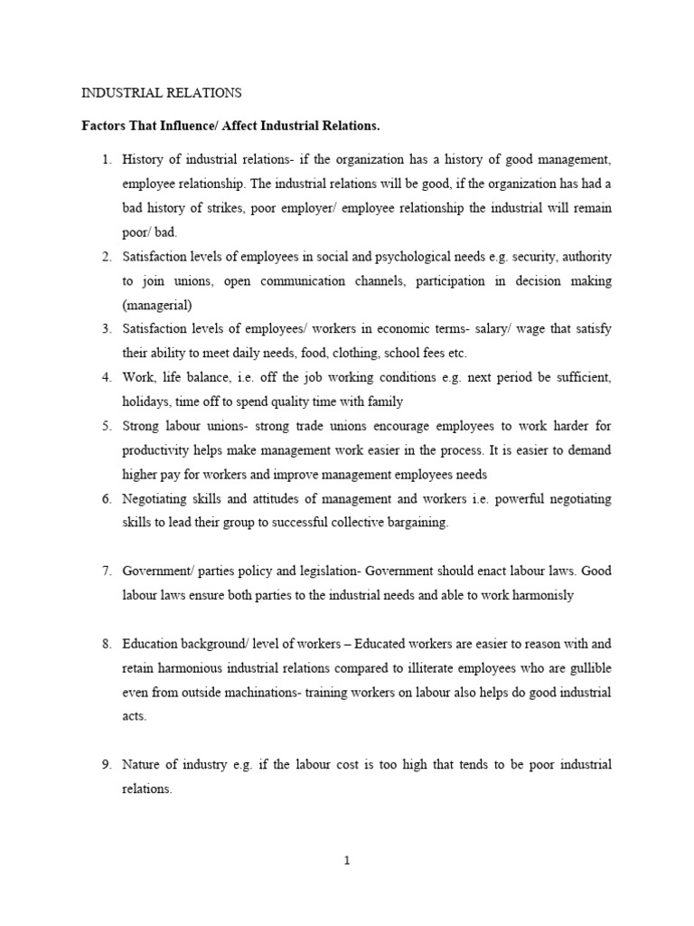 Factors Influencing Industrial Relations | PDF | Cost Of Living | Pension