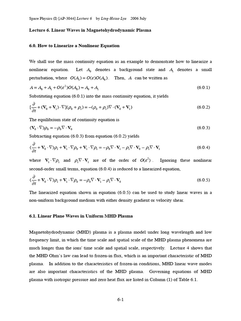 How To Linearize Equation Pdf Magnetohydrodynamics Eigenvalues