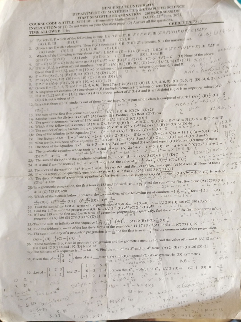 Mth101 First Semester Pdf