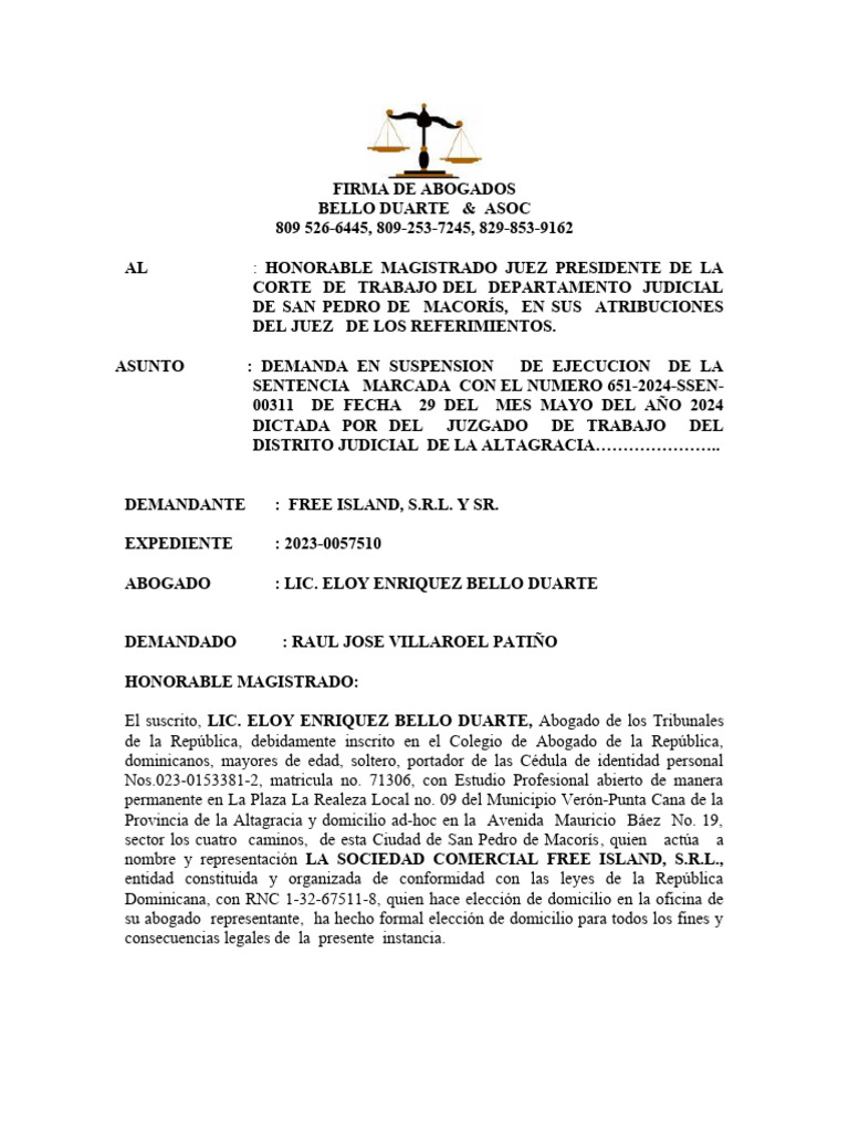 Demanda en Referimiento Free Island | PDF | Sentencia (ley) | Salario