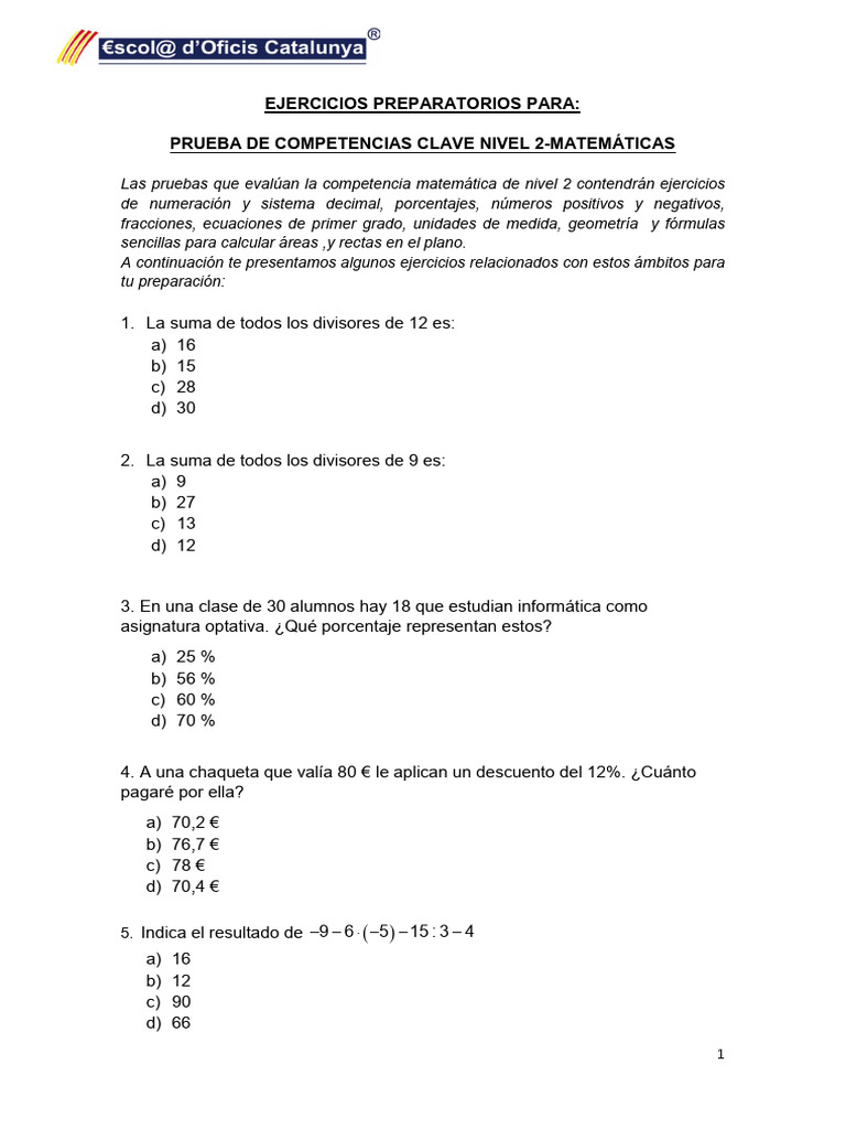 Ejercicios de Matemáticas Nivel 2 | PDF | Matemáticas | Matemática ...