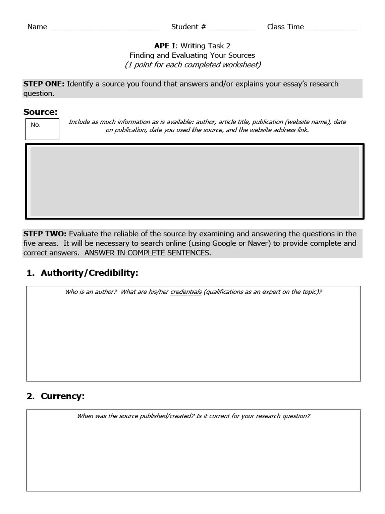 Evaluating Research Sources Worksheet | PDF