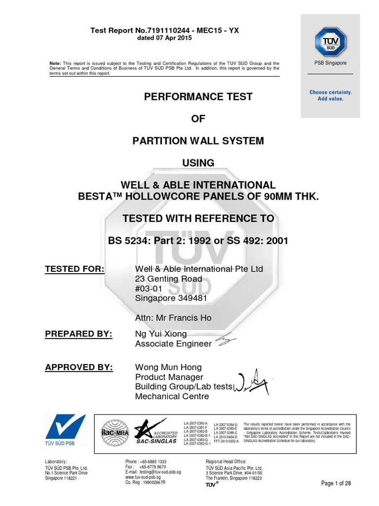 Standard Testing of Patition Wall | PDF | Wall | Door