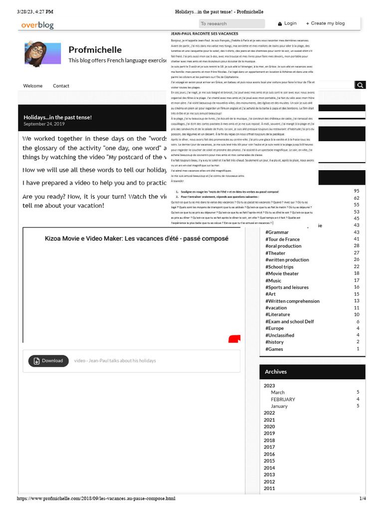 French Past Tense Holiday Practice | PDF | Human Communication ...