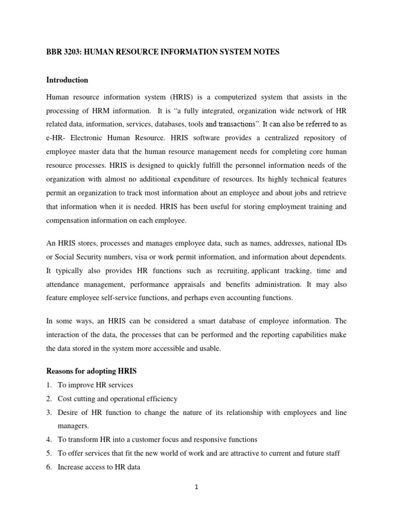 HRIS Notes: Key Features & Benefits | PDF | Payroll | Business