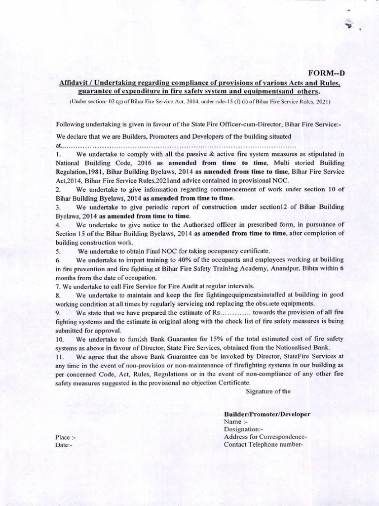 Bihar Fire Safety Compliance Undertaking | PDF | Fire Safety | Safety