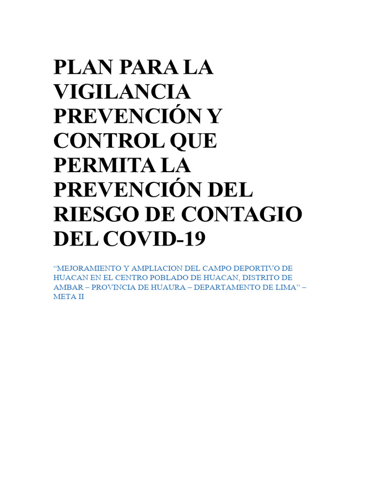 Plan para La Vigilancia Prevención y Control Que Permita La Prevención ...