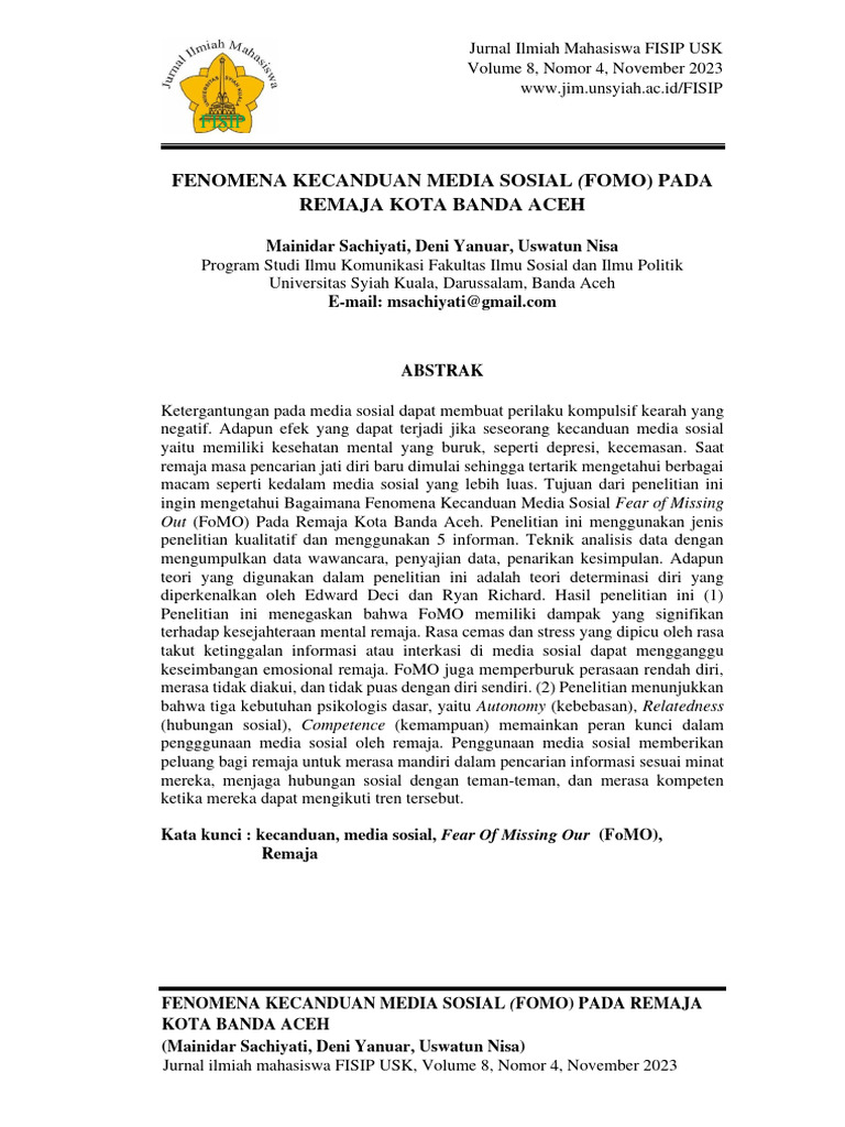 Fenomena Fomo Pada Remaja | PDF