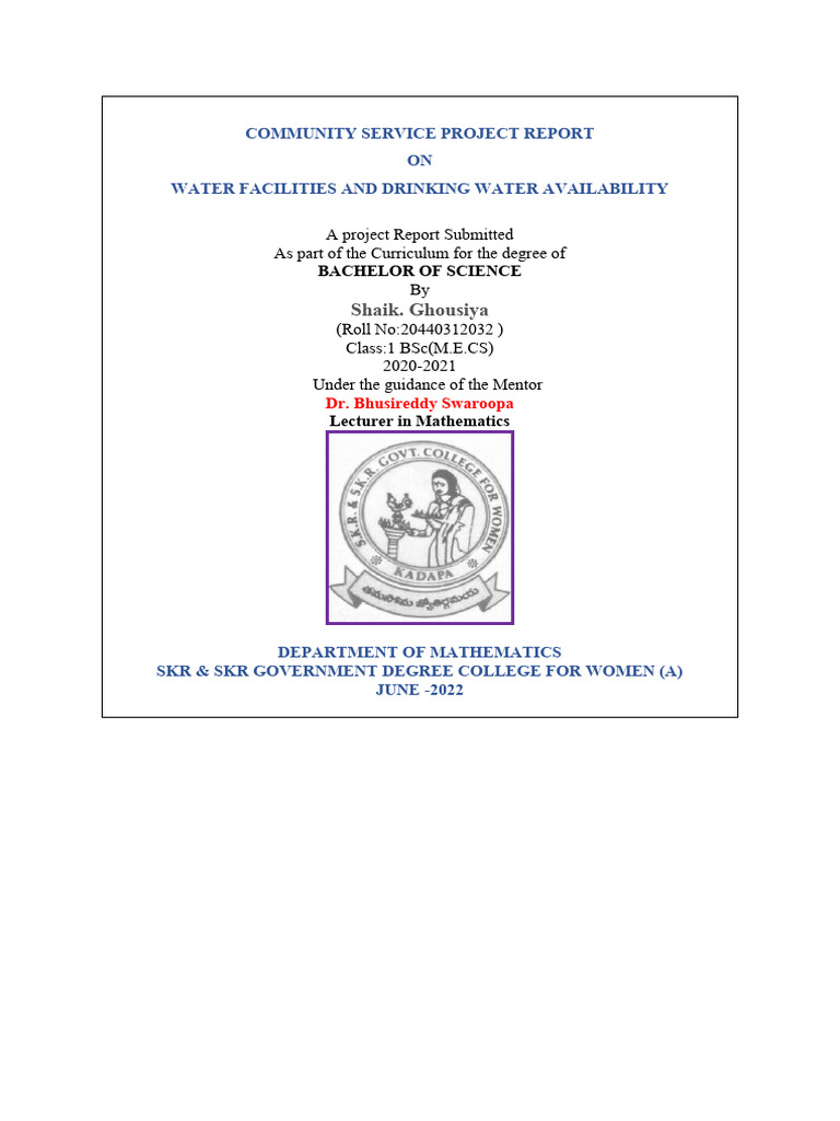 Community Service Project on Water Access | PDF | Water | Water Scarcity