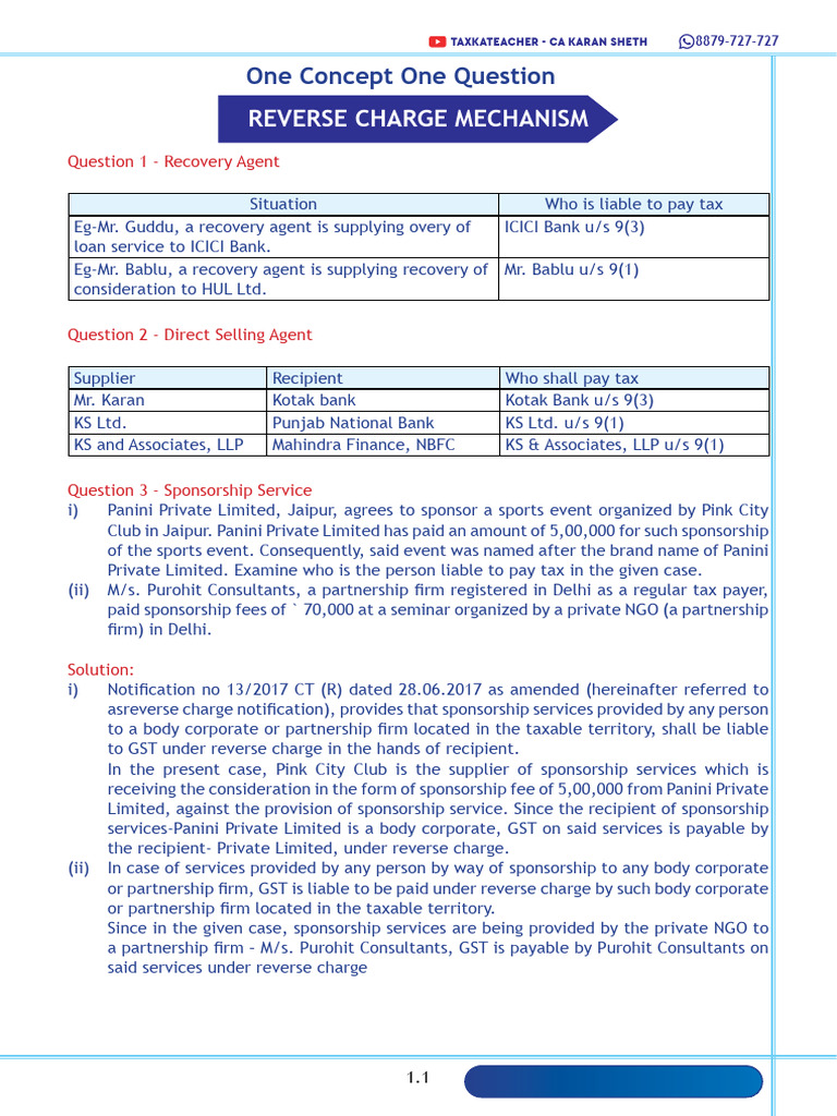 Reverse Charge Mechanism: One Concept One Question | PDF | Value Added ...