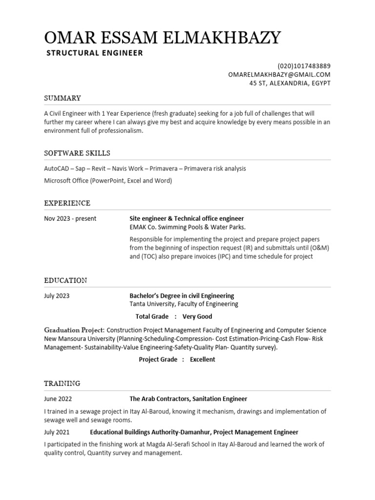 Omar Elmakhbazy Resume | Download Free PDF | Engineer | Project Management