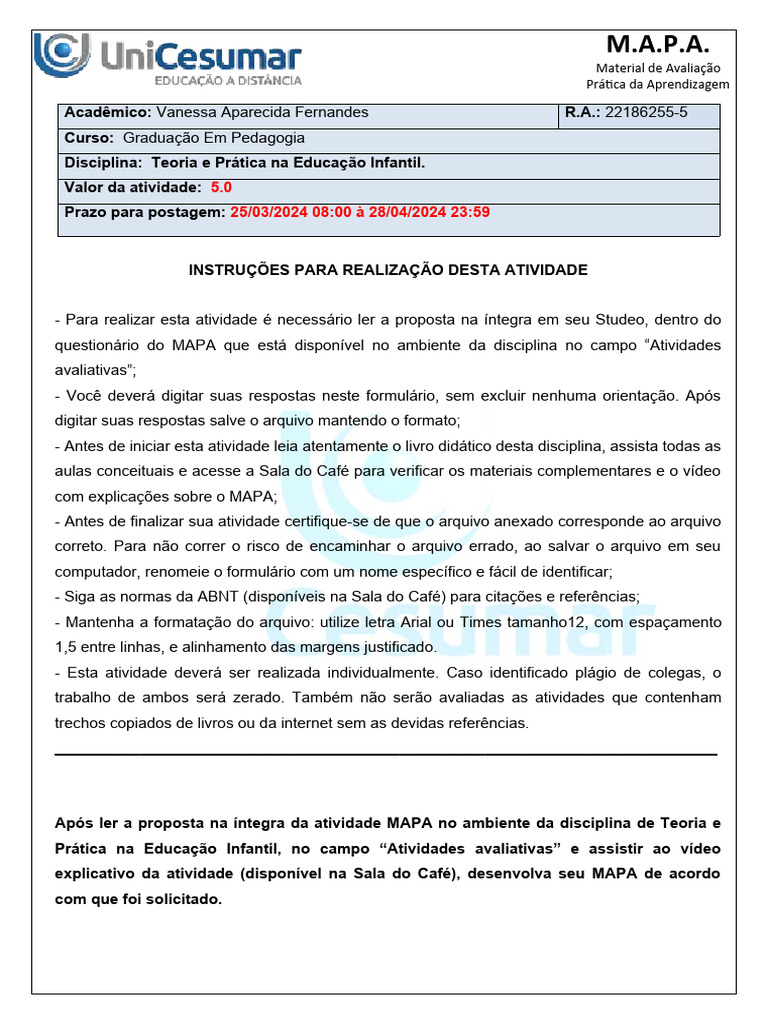 Mapa Teoria e Pratica Ed Infa | PDF | Pedagogia | Aprendizado