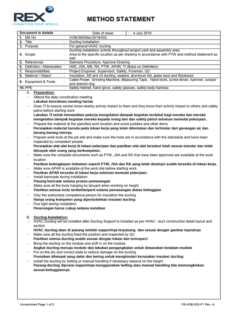 HVAC Ducting Installation Method Statement | PDF | Computers ...
