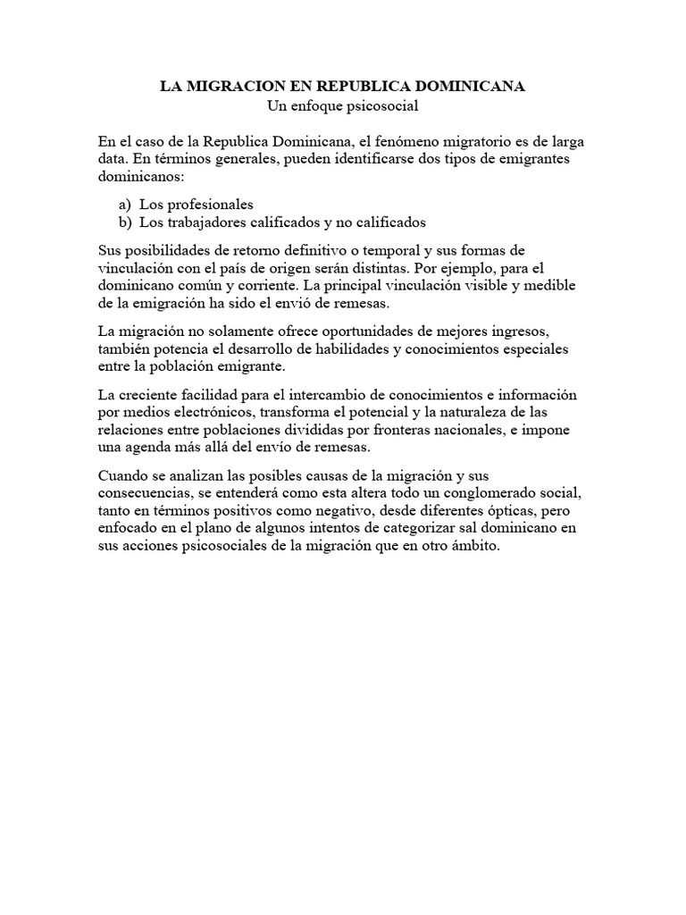 La Migracion en Republica Dominicana | PDF | Migración humana | República Dominicana
