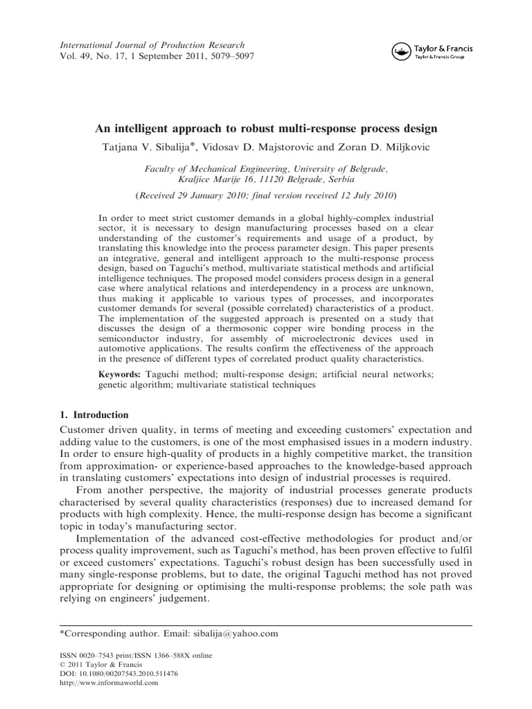 IJPR - An Intelligent Approach To Robust Multi-Response Process Design | PDF | Principal ...