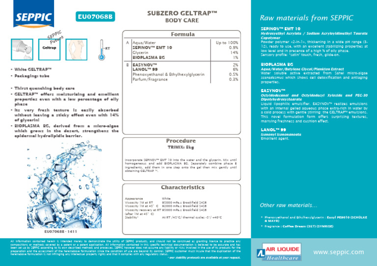 Form Eu07068b Subzero Geltrap Body Care | PDF | Emulsion | Materials