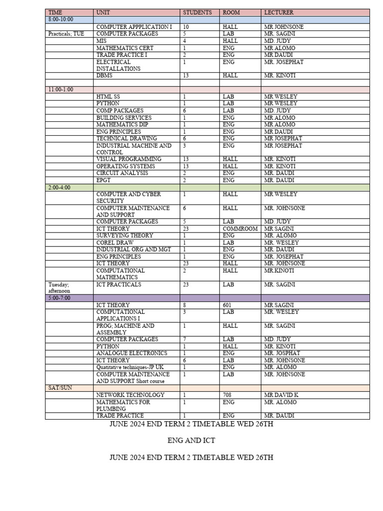 June 2024 End Term Timetable | PDF