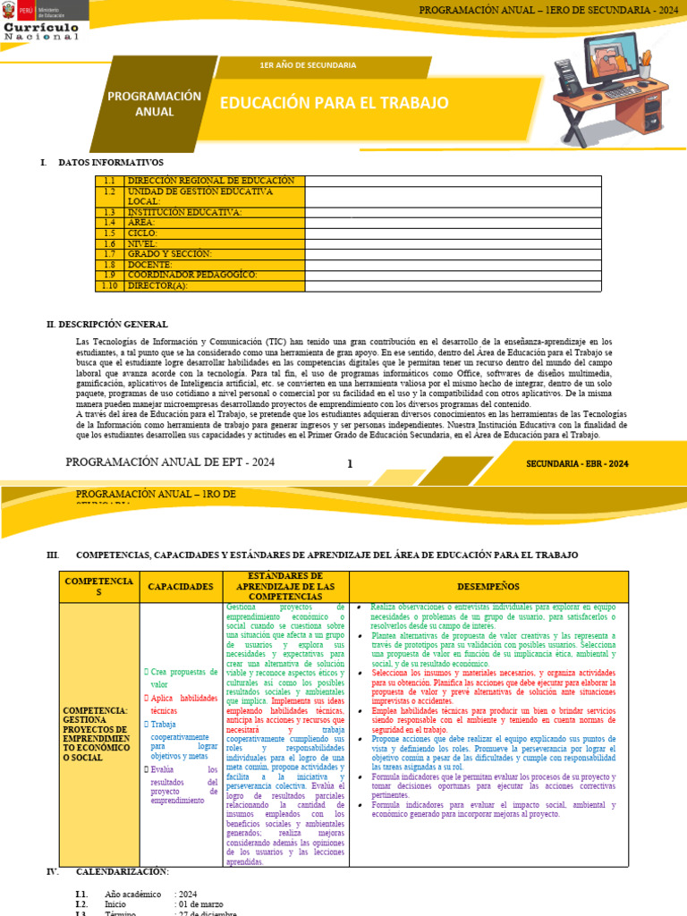 Programación Anual 1º Ept - 2024 | PDF | Microsoft PowerPoint | Microsoft Excel
