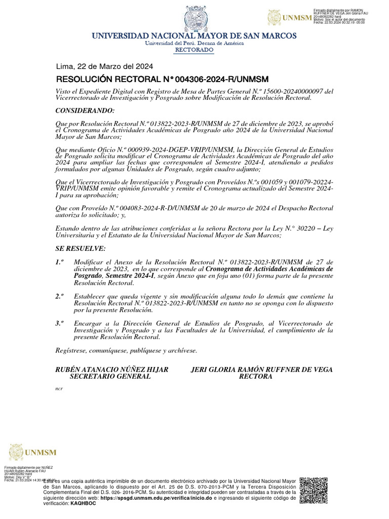 Resolucion Rectoral 004306 2024 R.cronograma.2024.1 | PDF | Gobierno Resolucion Rectoral 004306 2024 R.cronograma.2024.1 | PDF | Gobierno