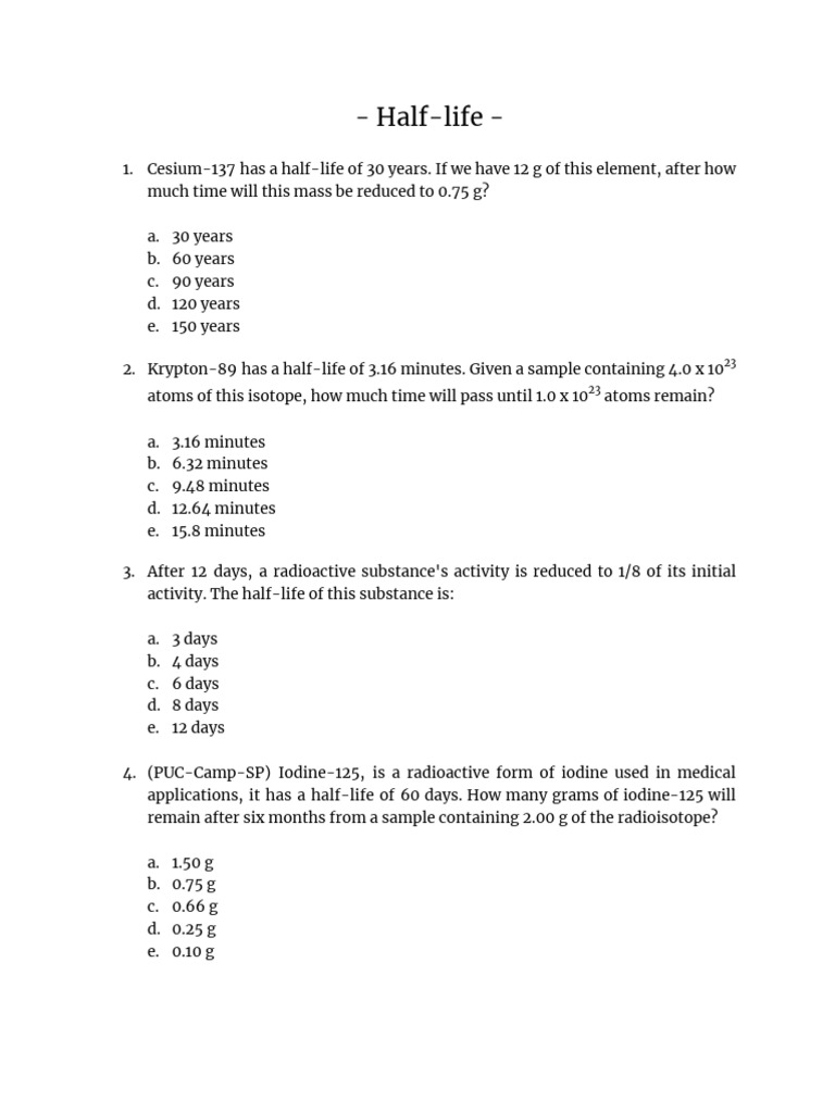 half life | PDF | Radioactive Decay | Radionuclide
