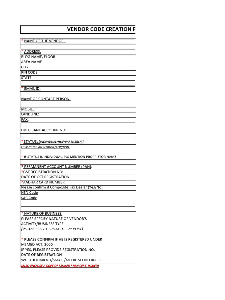 Vendor Code Creation Form | PDF | Limited Liability Partnership | Business