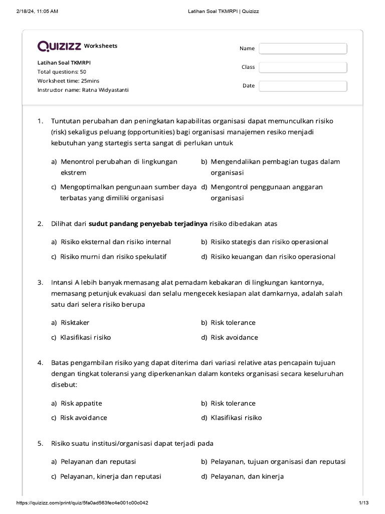 Latihan Soal TKMRPI - Quizizz | PDF | Karier & Perkembangan | Komputer