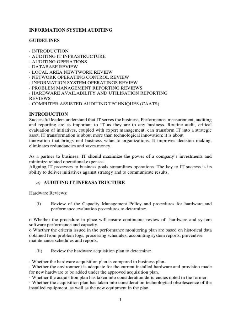 Information System Auditing Guidelines Pdf Databases Computer Network 