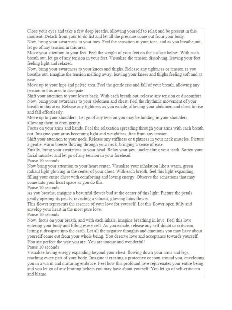 Self Hypnosis Script | PDF | Breathing | Love