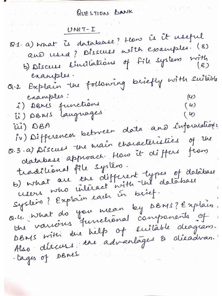 DBMS Unit Vise (Imp Ques) | PDF